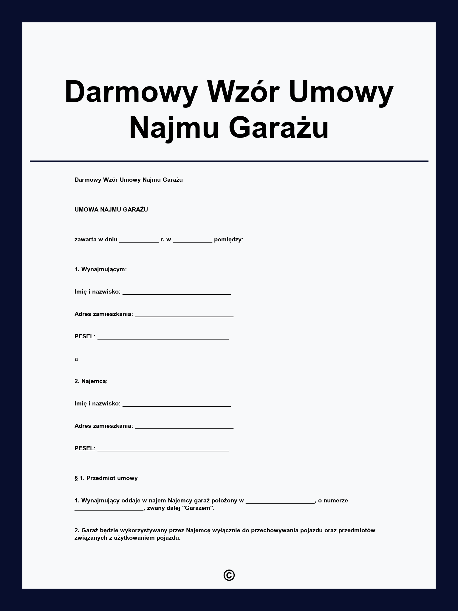 Darmowy Wzór Umowy Najmu Garażu